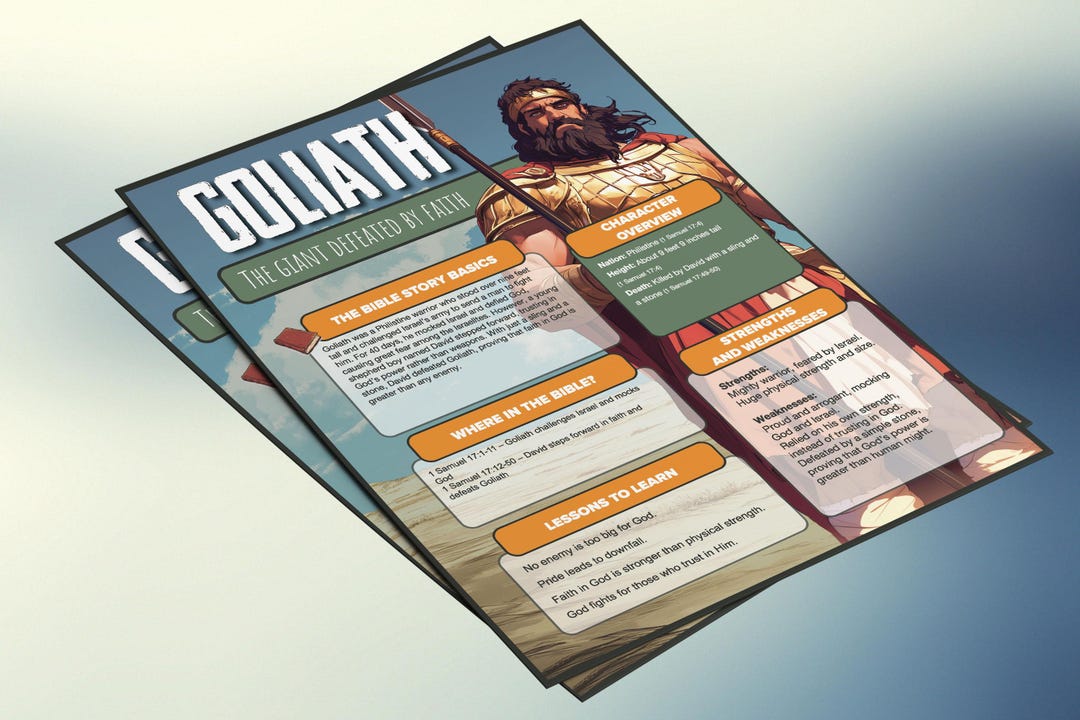 Goliath - the Giant of Gath | Kids Bible Fact Sheet and Study Guide - Etsy