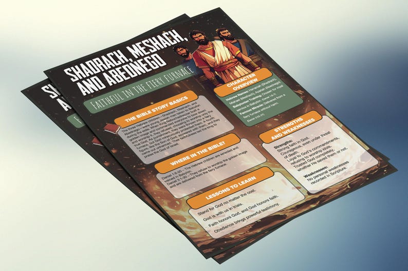 Shadrach, Meshach, and Abednego - the Three Hebrew Children | Kids Bible Fact Sheet and Study ...