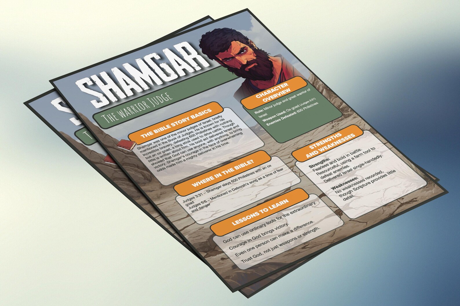 Shamgar - the Warrior Judge | Kids Bible Fact Sheet and Study Guide - Etsy