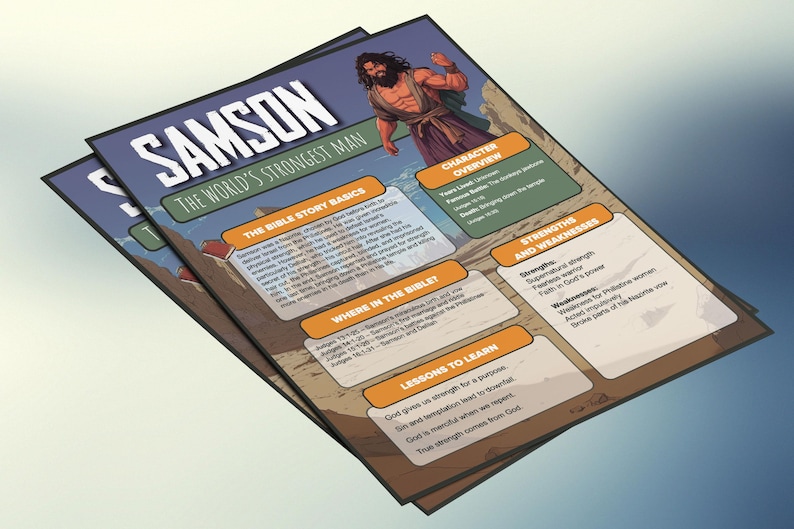Samson - the World's Strongest Man | Kids Bible Fact Sheet and Study ...
