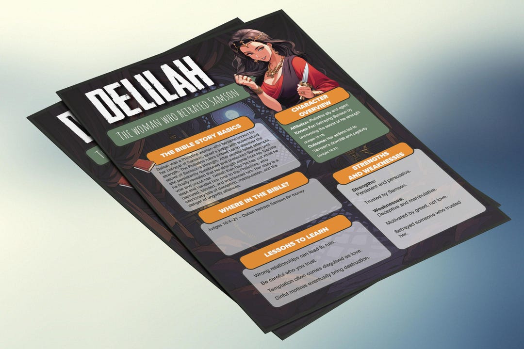 Delilah - the Woman Who Betrayed Samson | Kids Bible Fact Sheet and ...