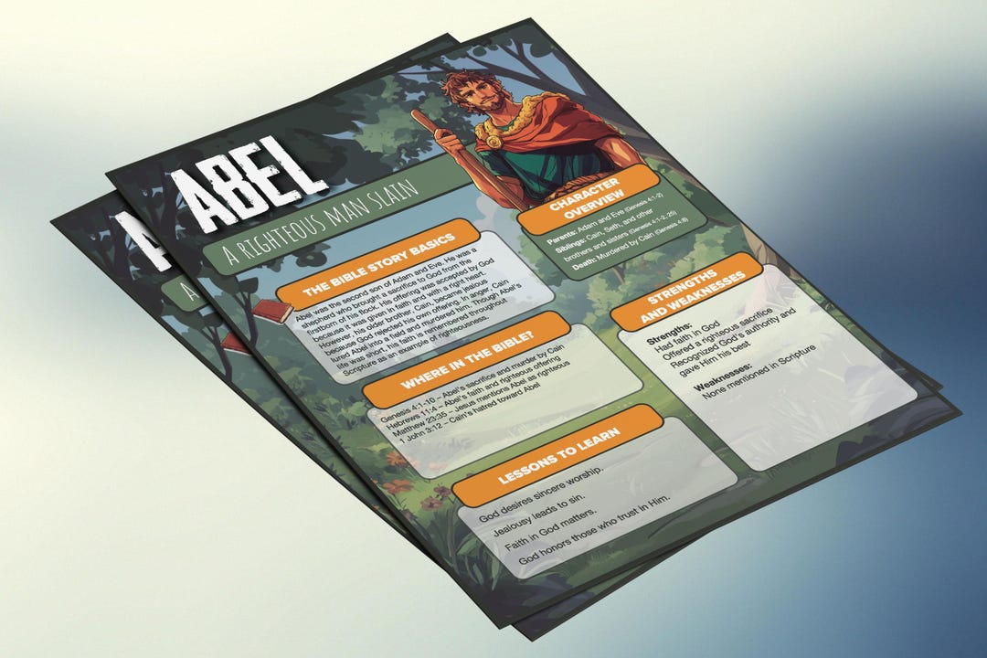 Abel - A Righteous Man Slain | Kids Bible Fact Sheet and Study Guide - Etsy