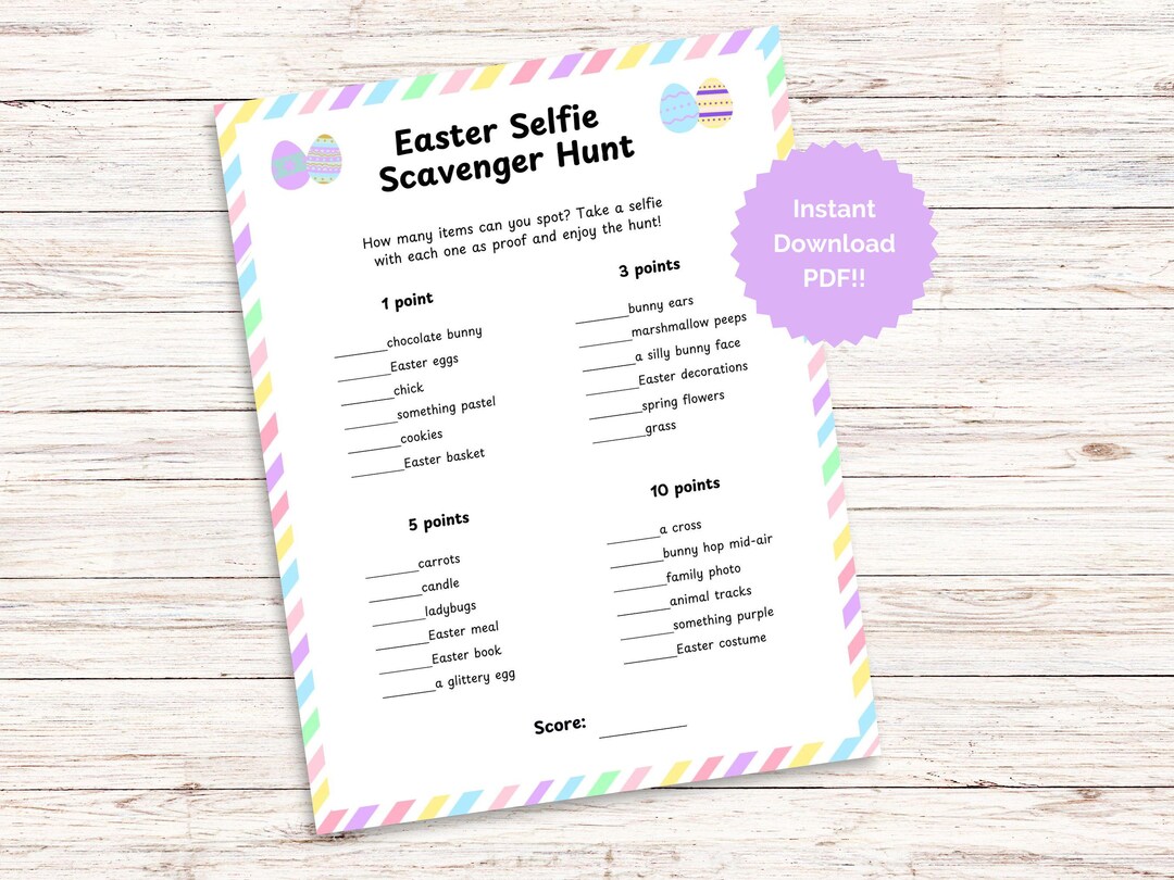Easter Selfie Scavenger Hunt Game | Easter Photo Scavenger Hunt ...