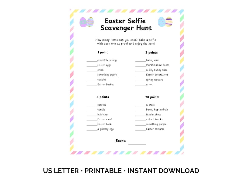 Easter Selfie Scavenger Hunt Game | Easter Photo Scavenger Hunt ...