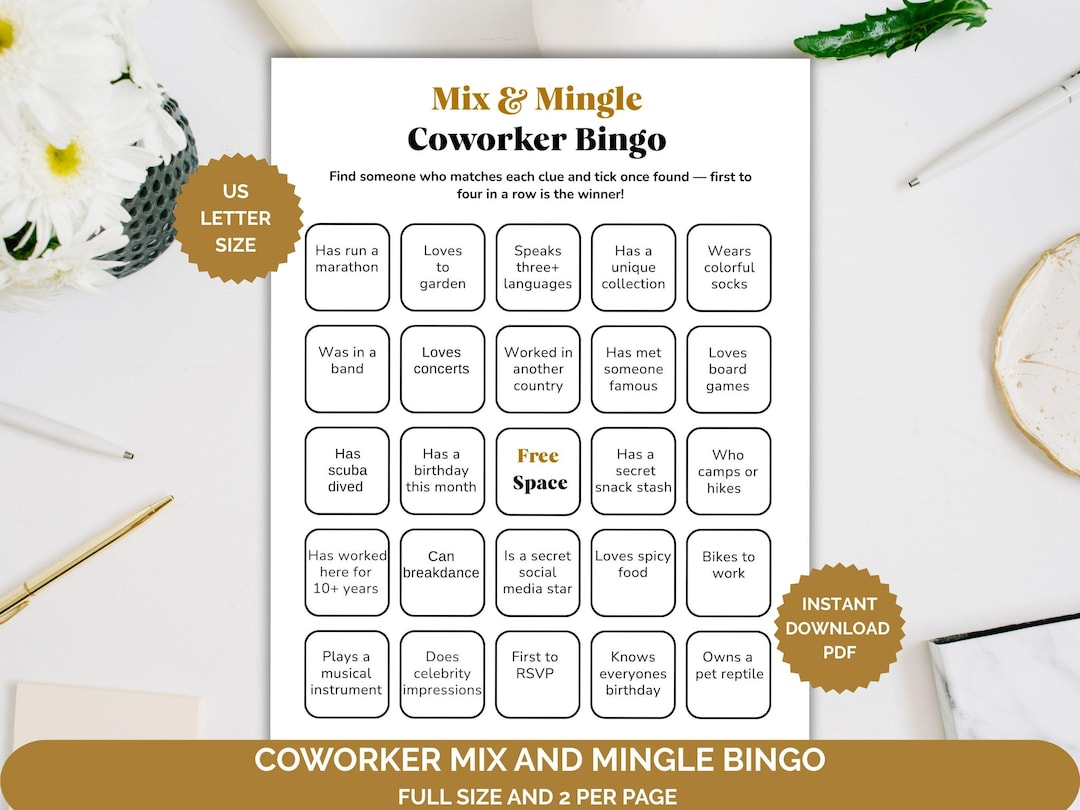 Office Bingo Printable | Coworker Bingo | Mix and Mingle Bingo | Office ...