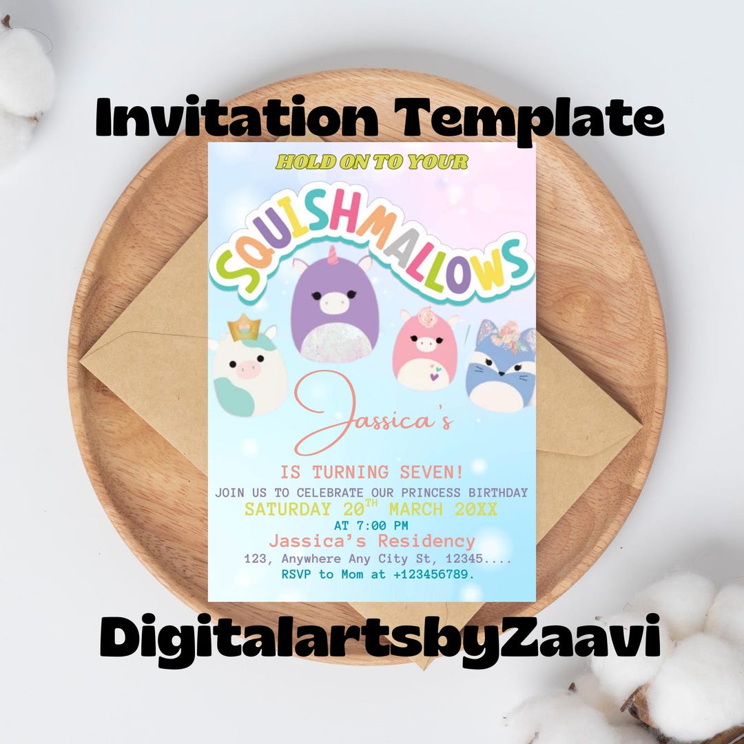 Squishmallow Birthday Invitation | Editable Squish Invitation | Instant ...