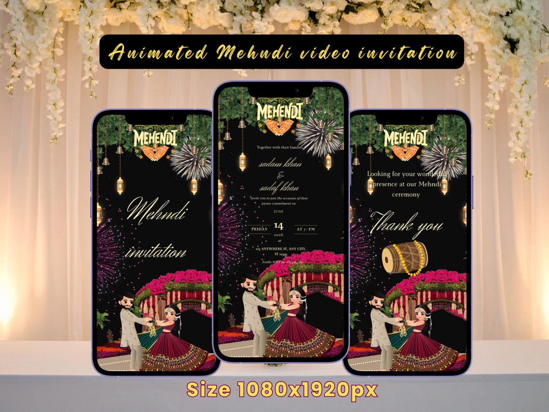 Animated Mehndi Video Invitation Mayoun, Dholki & Haldi Invite Canva ...