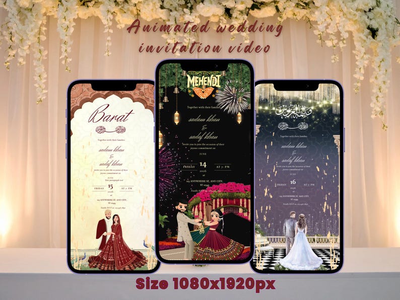 Animated Muslim Wedding Video Invitation Editable Mehndi, Barat, Walima ...