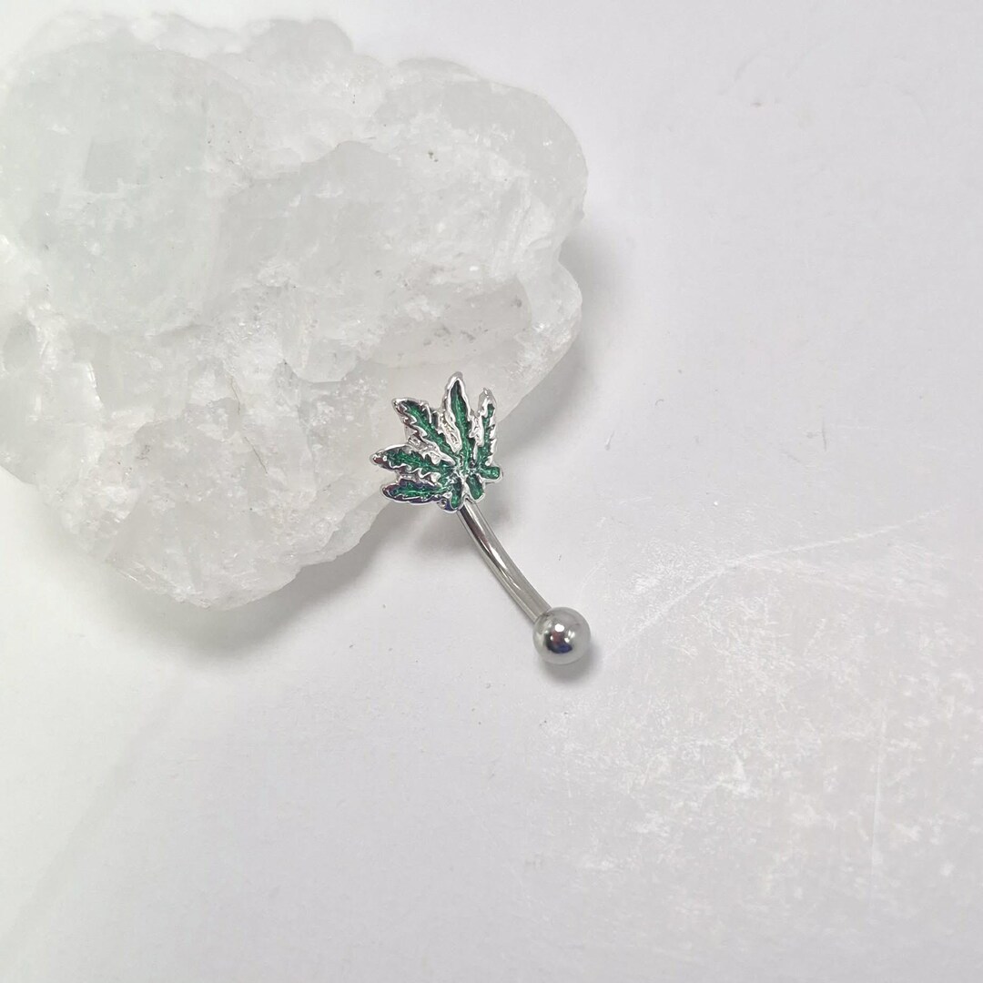 16g 10mm Green Pot Leaf Epoxy Curved Solid Polished 316L Surgical Steel ...