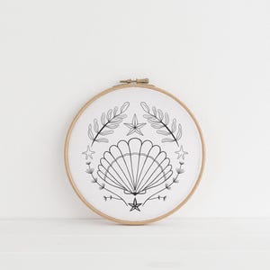 Sea Shell Hand Embroidery Pattern, Scallop Shell Embroidery Design ...