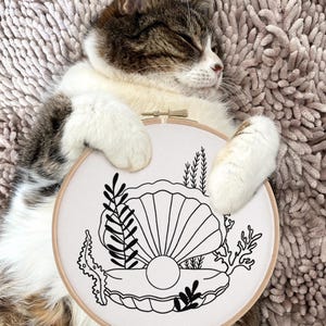 Sea Shell Pearl Hand Embroidery Pattern, Pearl Shell Embroidery Design ...