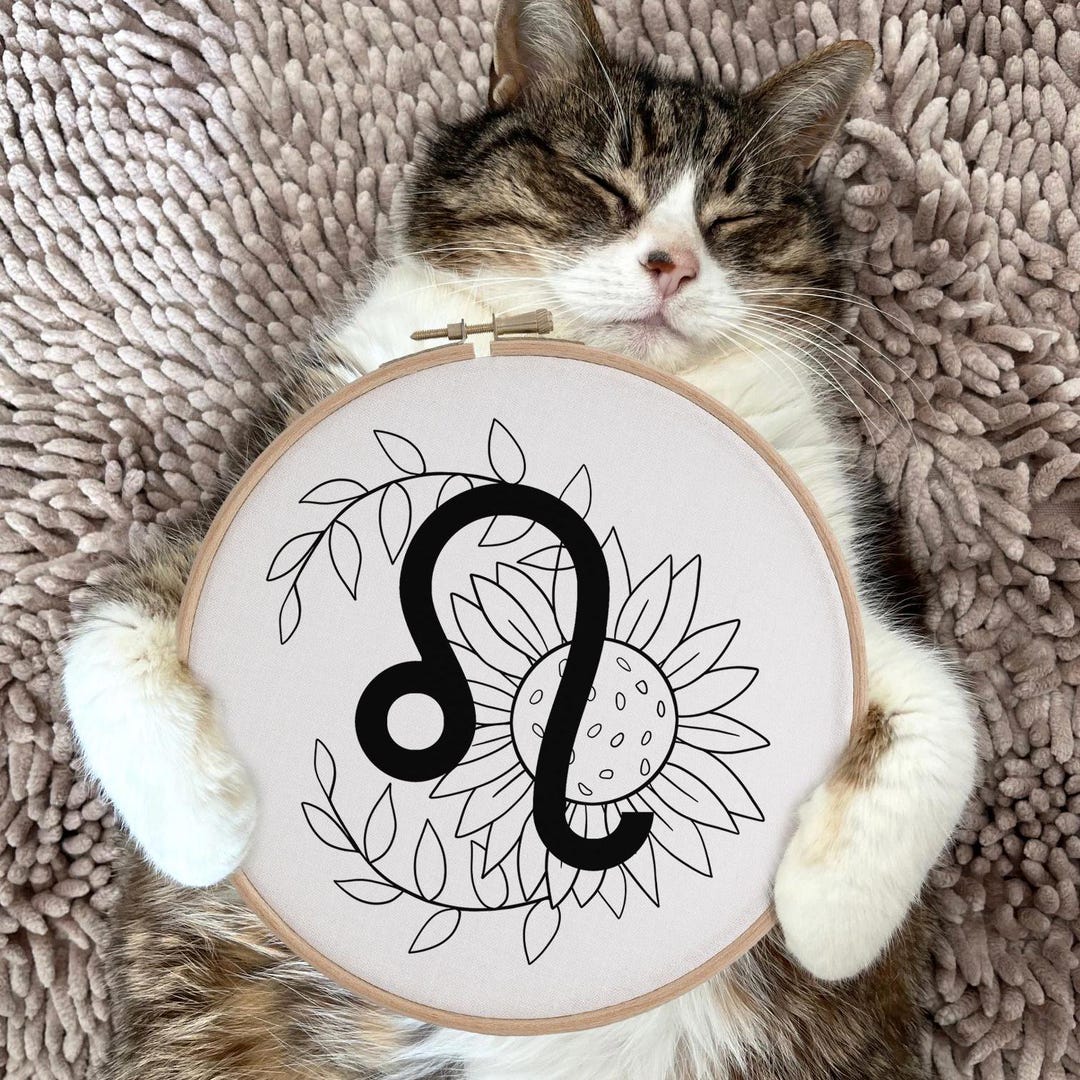 Leo Zodiac and Sunflower Hand Embroidery Pattern, Cute Leo Symbol ...