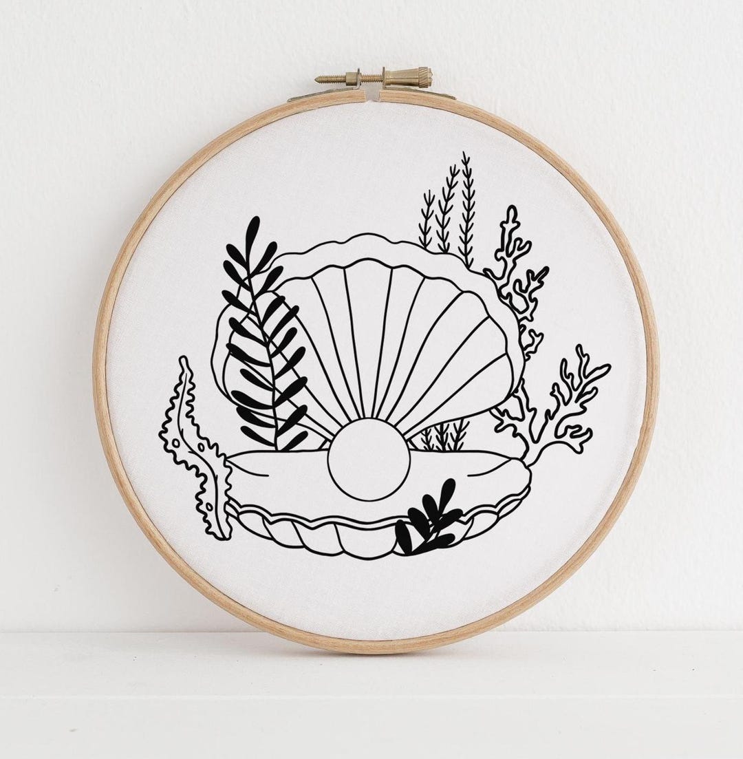 Sea Shell Pearl Hand Embroidery Pattern, Pearl Shell Embroidery Design ...