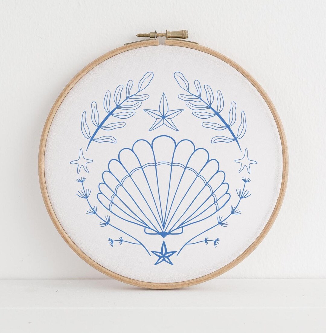 Sea Shell Hand Embroidery Pattern, Scallop Shell Embroidery Design ...