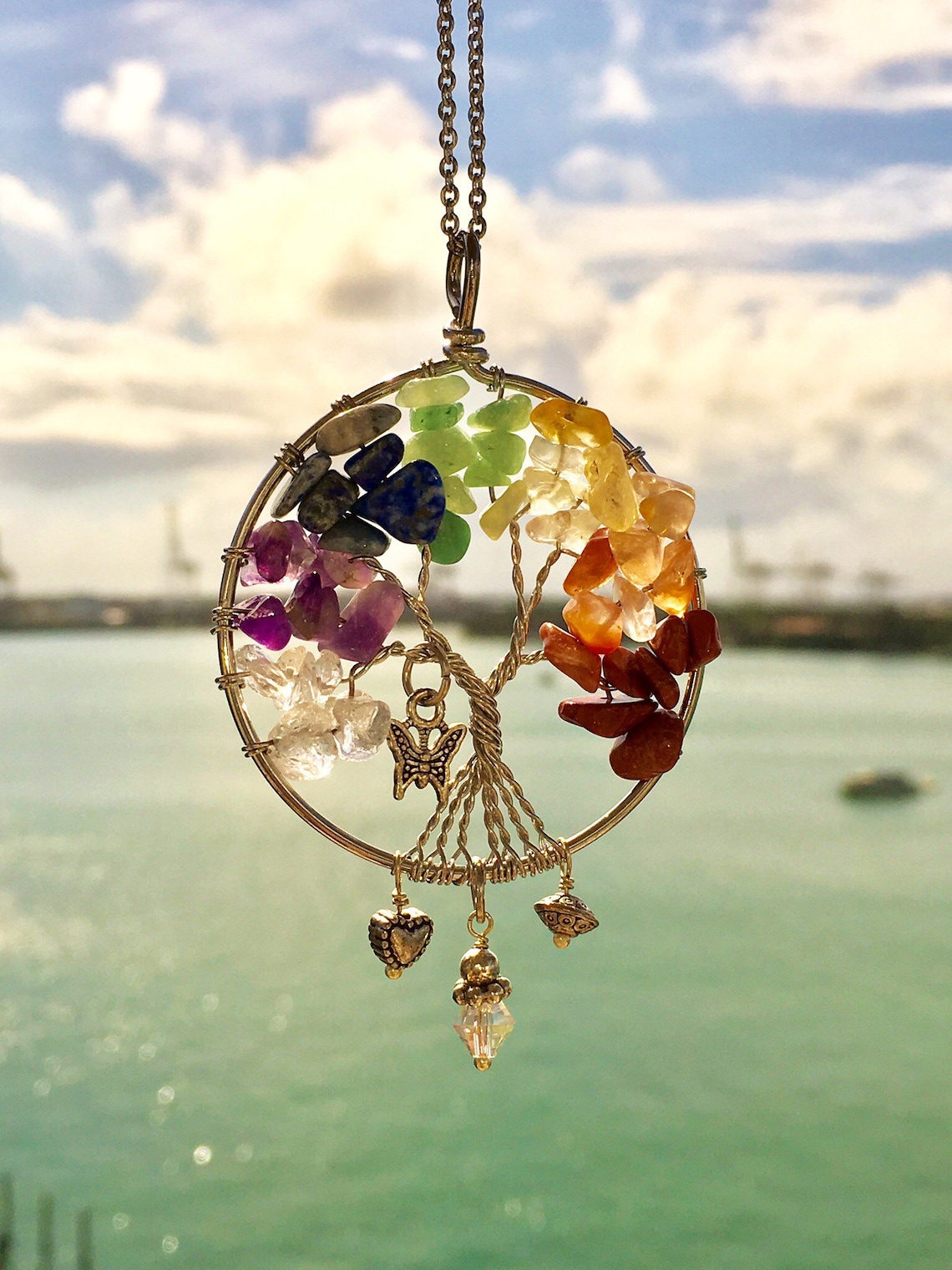 Tree of Life Rainbow Colors Gem Stones Family Tree Jewelry | Etsy