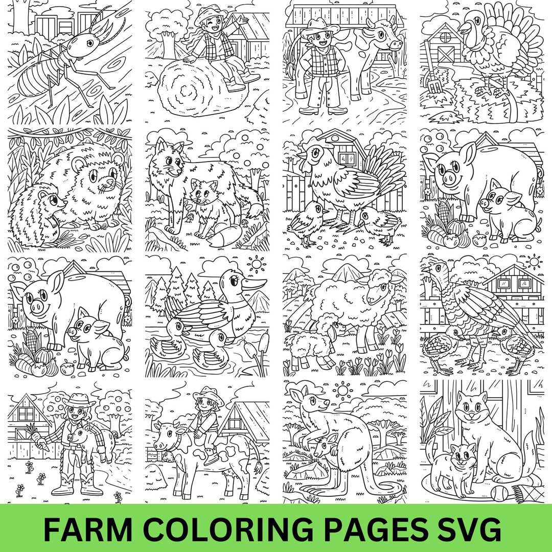 Farm Animals Coloring Pages: SVG Cut File & Clip Art (commercial ...