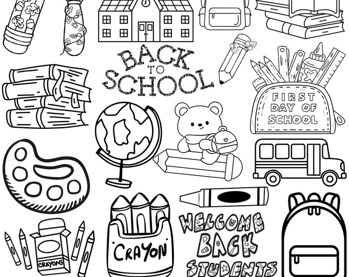 Cute Back to School Clipart - Doodle Clip Art - Digital Stamp - Line ...