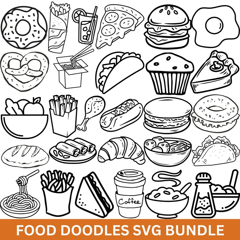 Food Doodle Clipart Bundle (svg, Png, Eps, Ai, Jpg) (digital Download ...