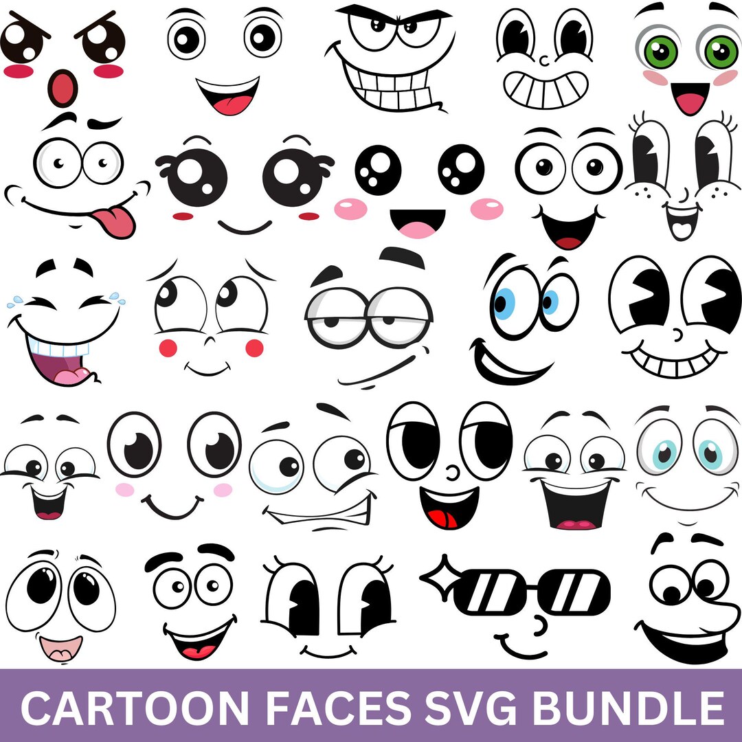 Cartoon Emotion Faces SVG Bundle: Kawaii Clipart (digital Download ...