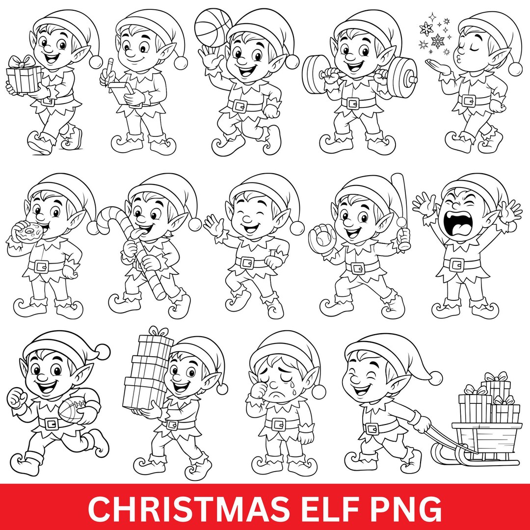 Cute Elves Svg Bundle | Christmas Elf Svg | Elf Outline Clipart ...