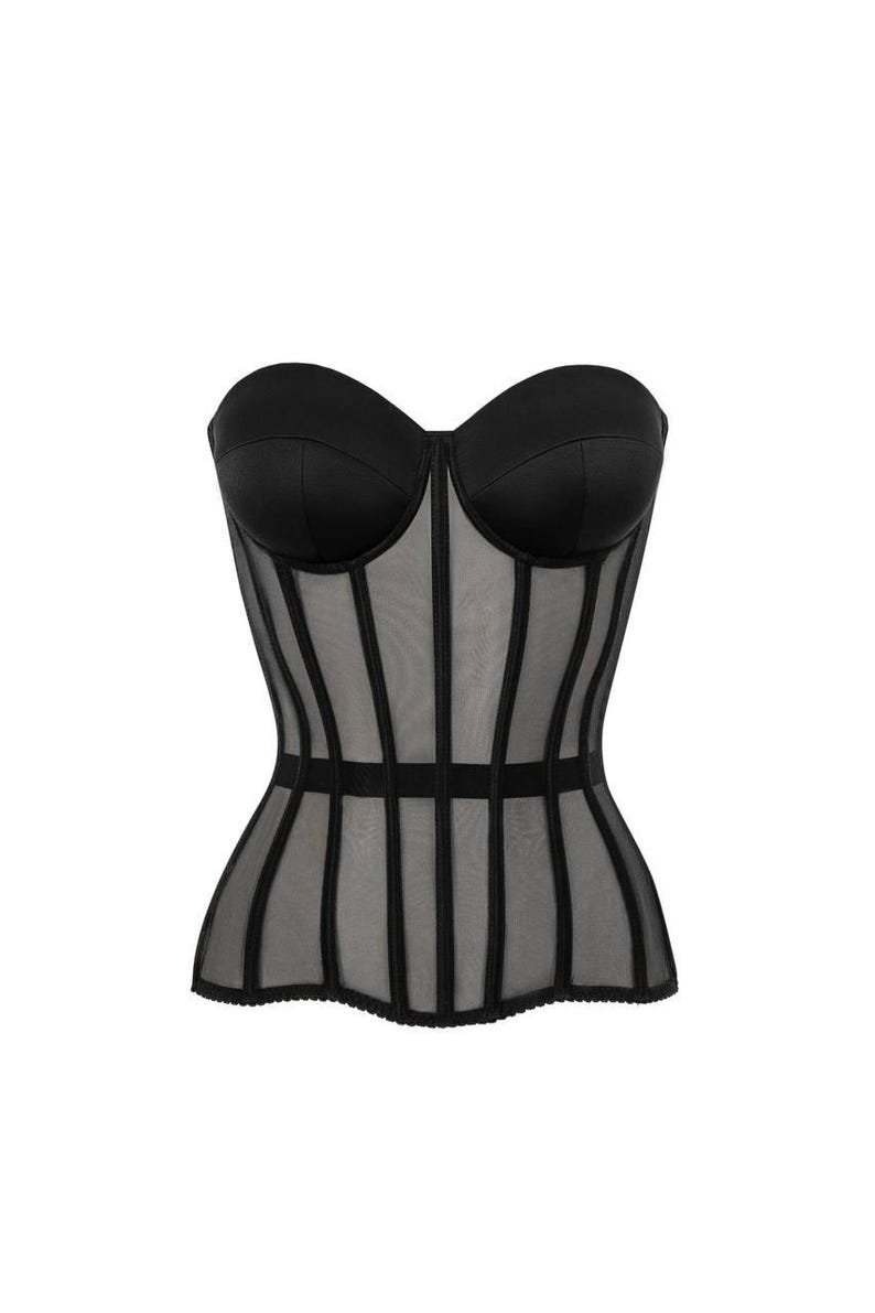Black Satin Corset With Cups, Tight Lacing Corset, Elegant Corset Top ...