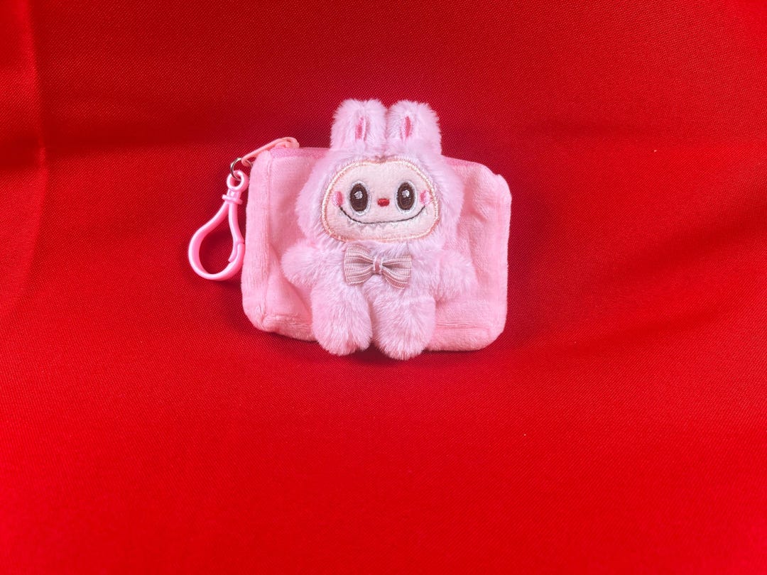 Kawaii Pink Bunny Plush Coin Purse: Furry Keychain Wallet - Etsy
