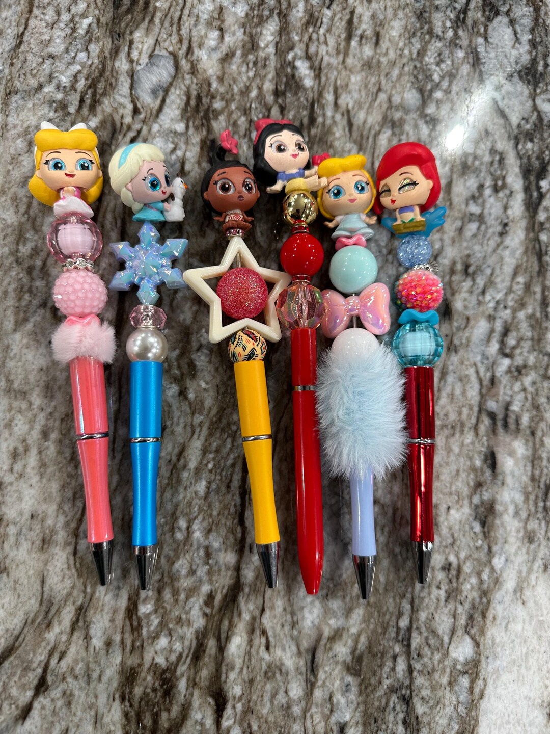 Princess Beaded Pen Set (6) | Cute Character Pens | Handmade Kawaii ...