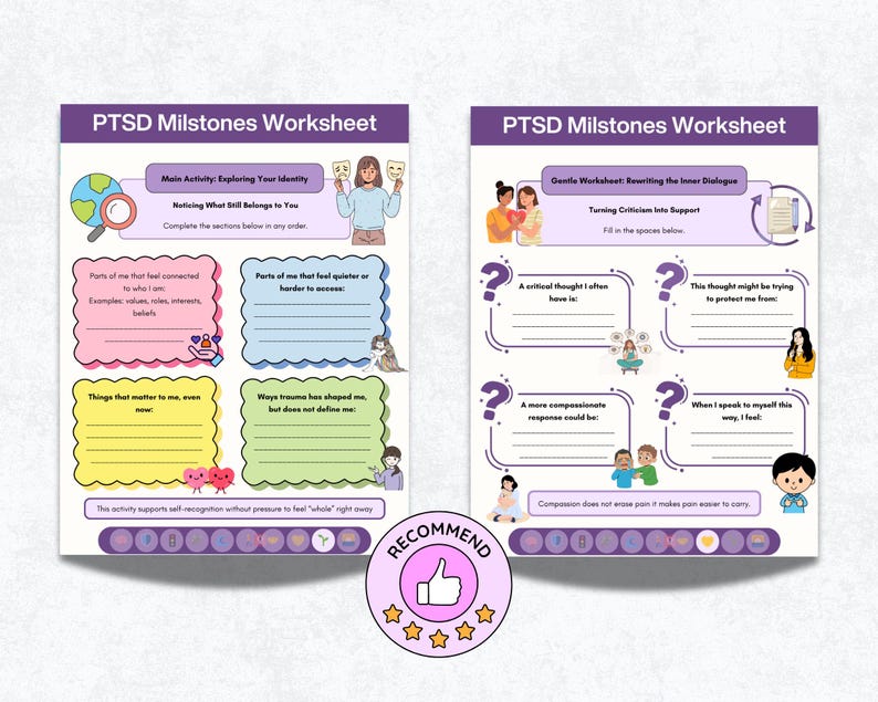 PTSD Milestones Worksheets: PTSD Workbook, Trauma Support, Mental Aid ...