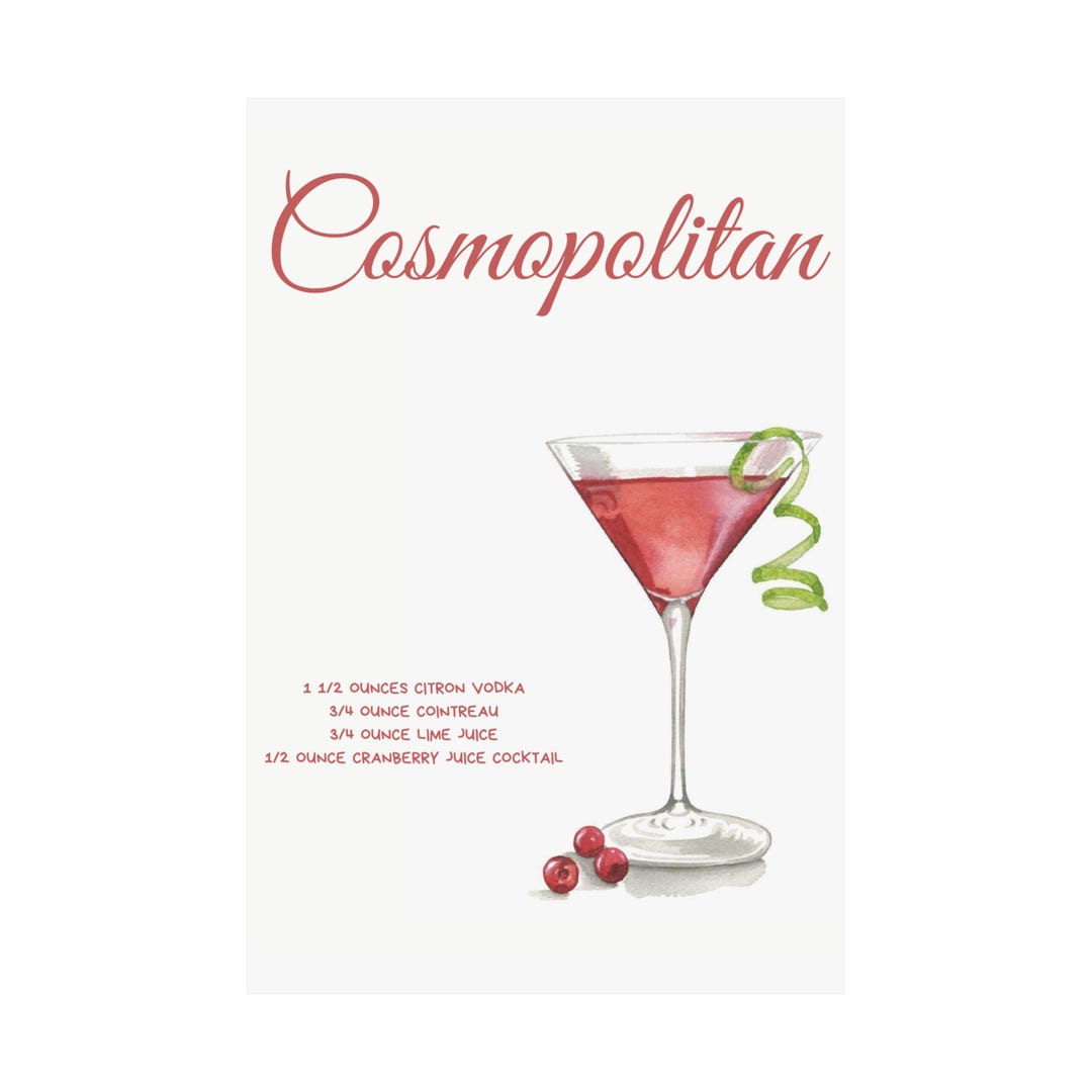 Cosmopolitan Cocktail Recipe Art Print, Kitchen Bar Decor - Etsy