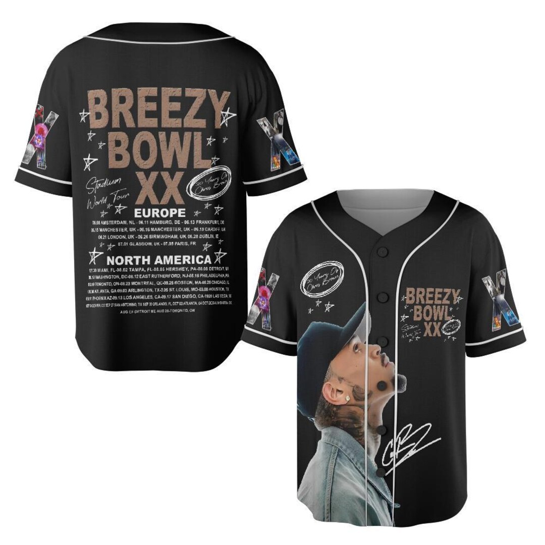 Chris Brown Breezy Bowl XX Baseball Jersey, Breezy Bowl Tour XX Shirt ...