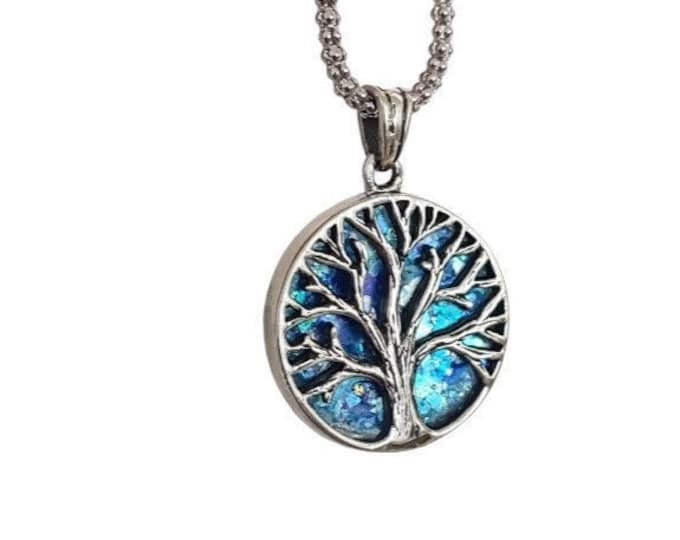925 Silver Tree of Life Roman Glass Pendant Necklace,silver Tree of ...