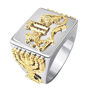 925 Silver 9k Gold Ten Commandments Ring ,lion of Judah Ring ,men Ring ...