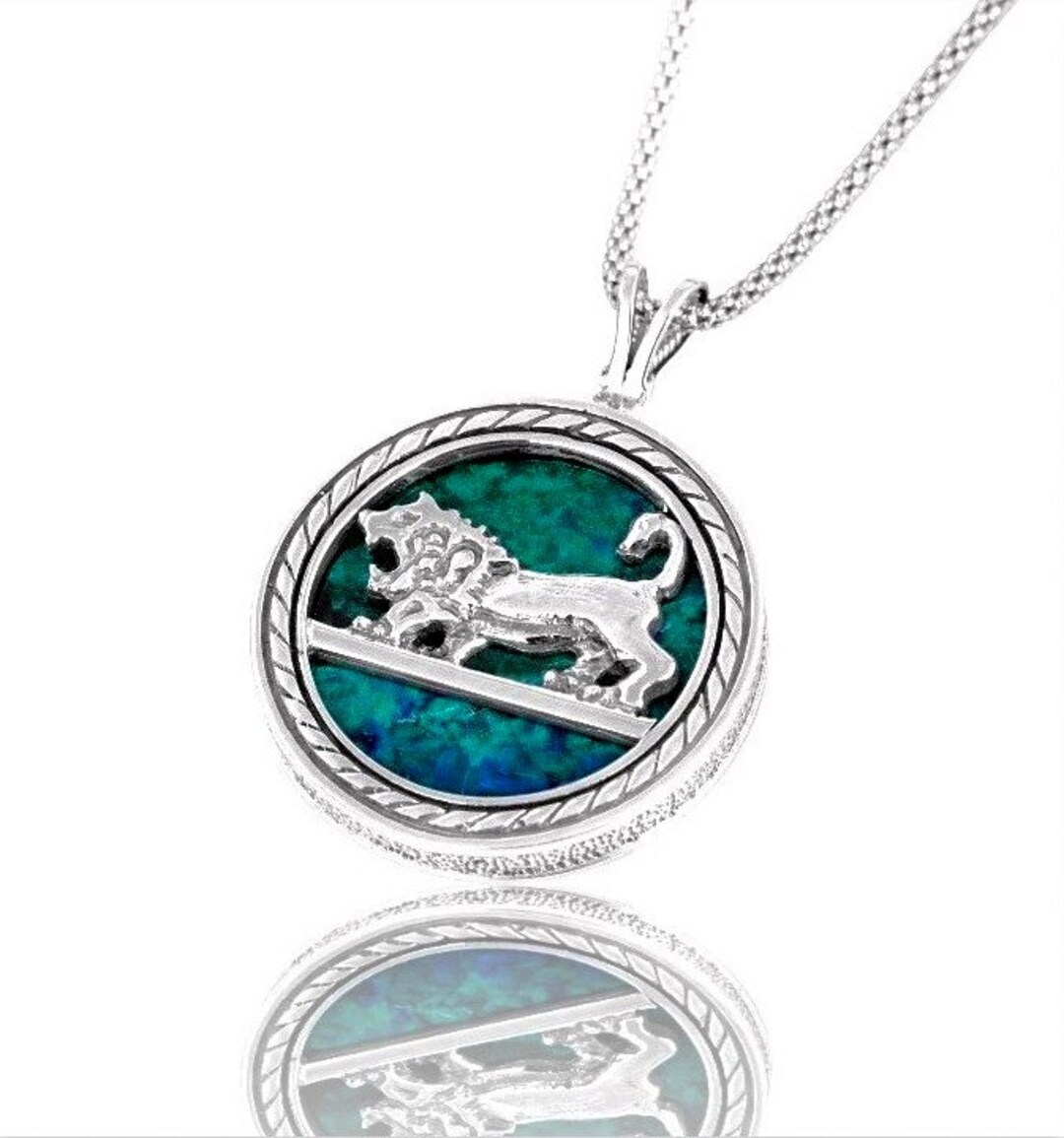 Silver Lion of Judah Eilat Stone Necklace, Unique Jerusalem Pendant for ...