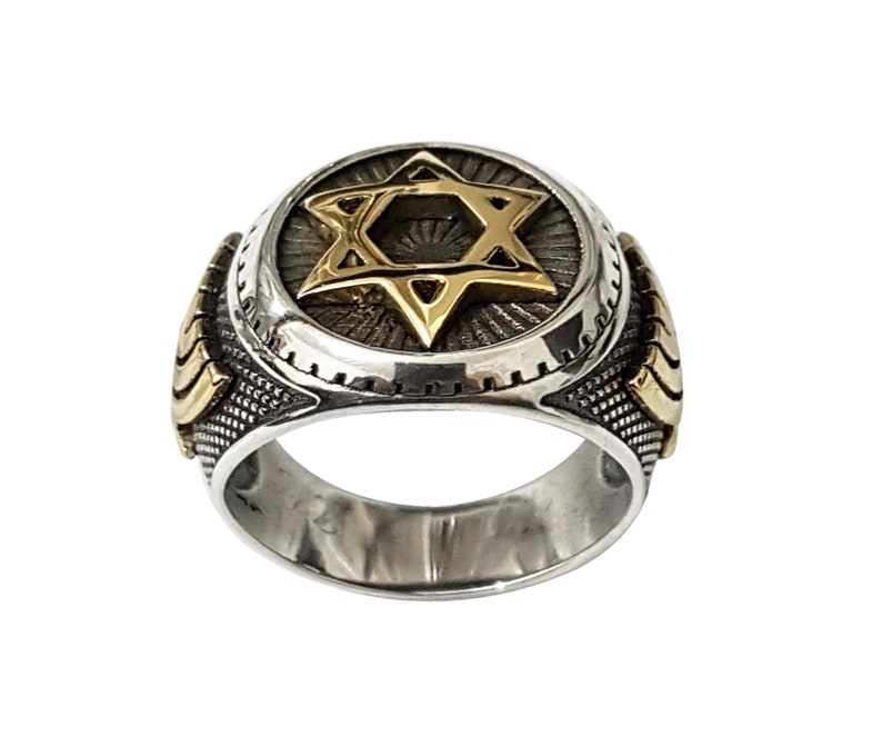 925 Silver 9K Gold Star of David Ring With Blue Enamel | Etsy