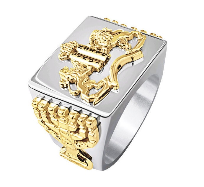 925 Silver 9k Gold Ten Commandments Ring lion Ring men - Etsy