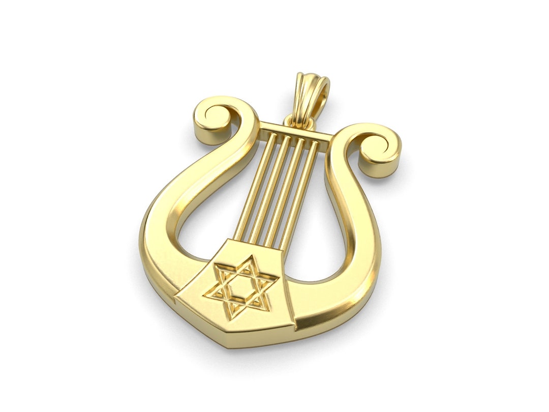 14K Gold King David Harp Pendant,jerusalem Pendant, Biblical Pendant ...