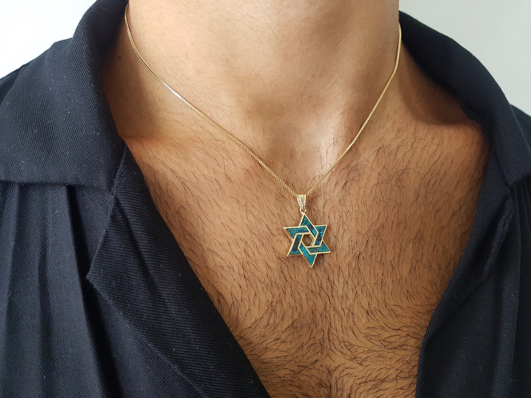14k Gold Star of David Pendant, Eilat Stone Necklace, Jewish Pendant ...