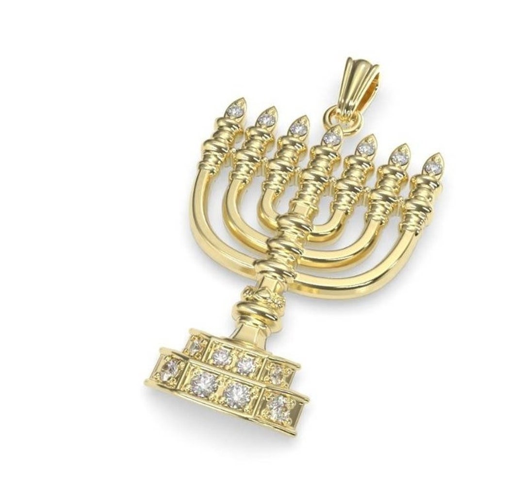 14K Gold Menorah Pendant,judaica Jewelry Unisex Design - Etsy