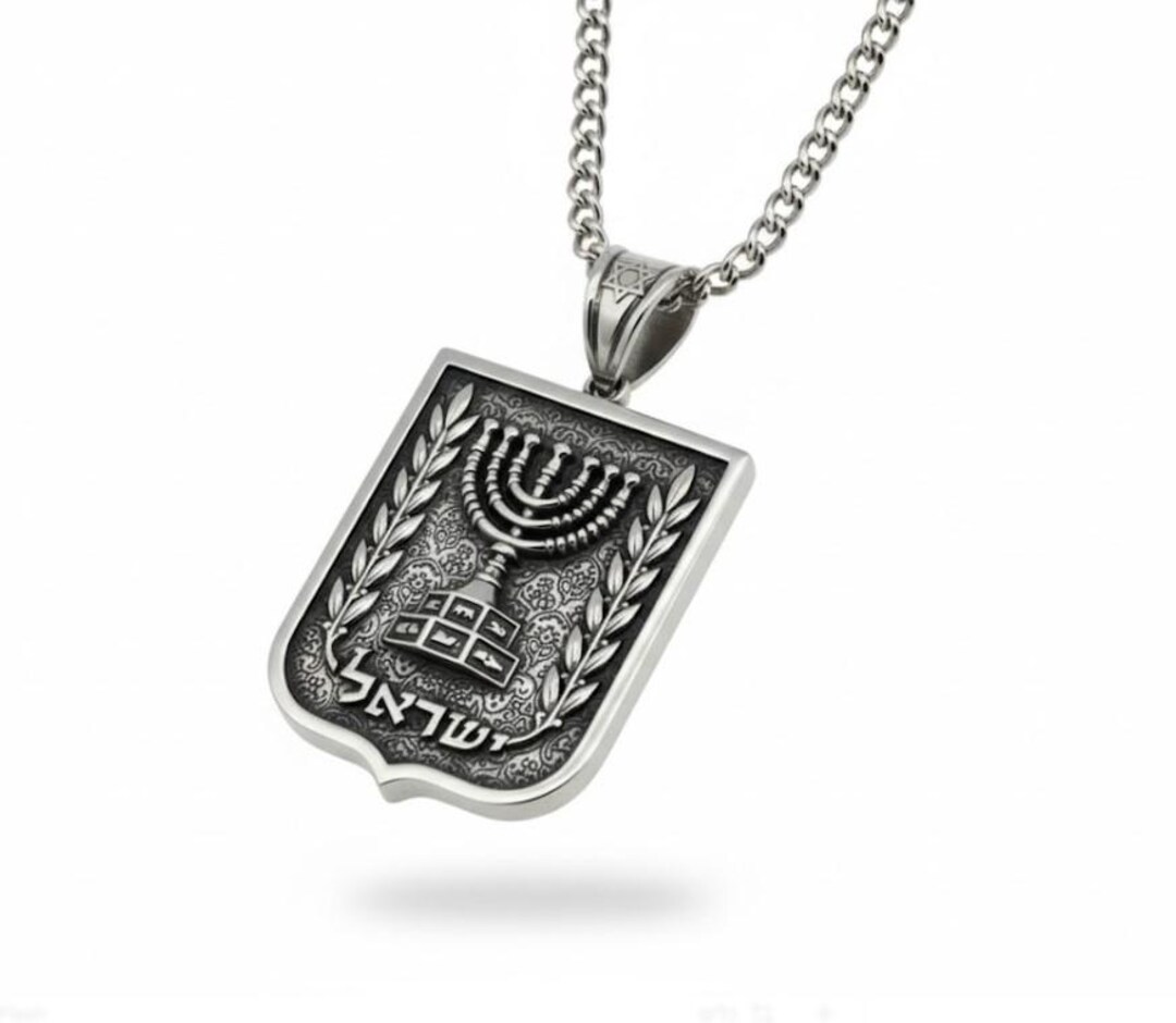 925 Silver Emblem of Israel Pendant, Hebrew Menorah Pendant, Israeli ...