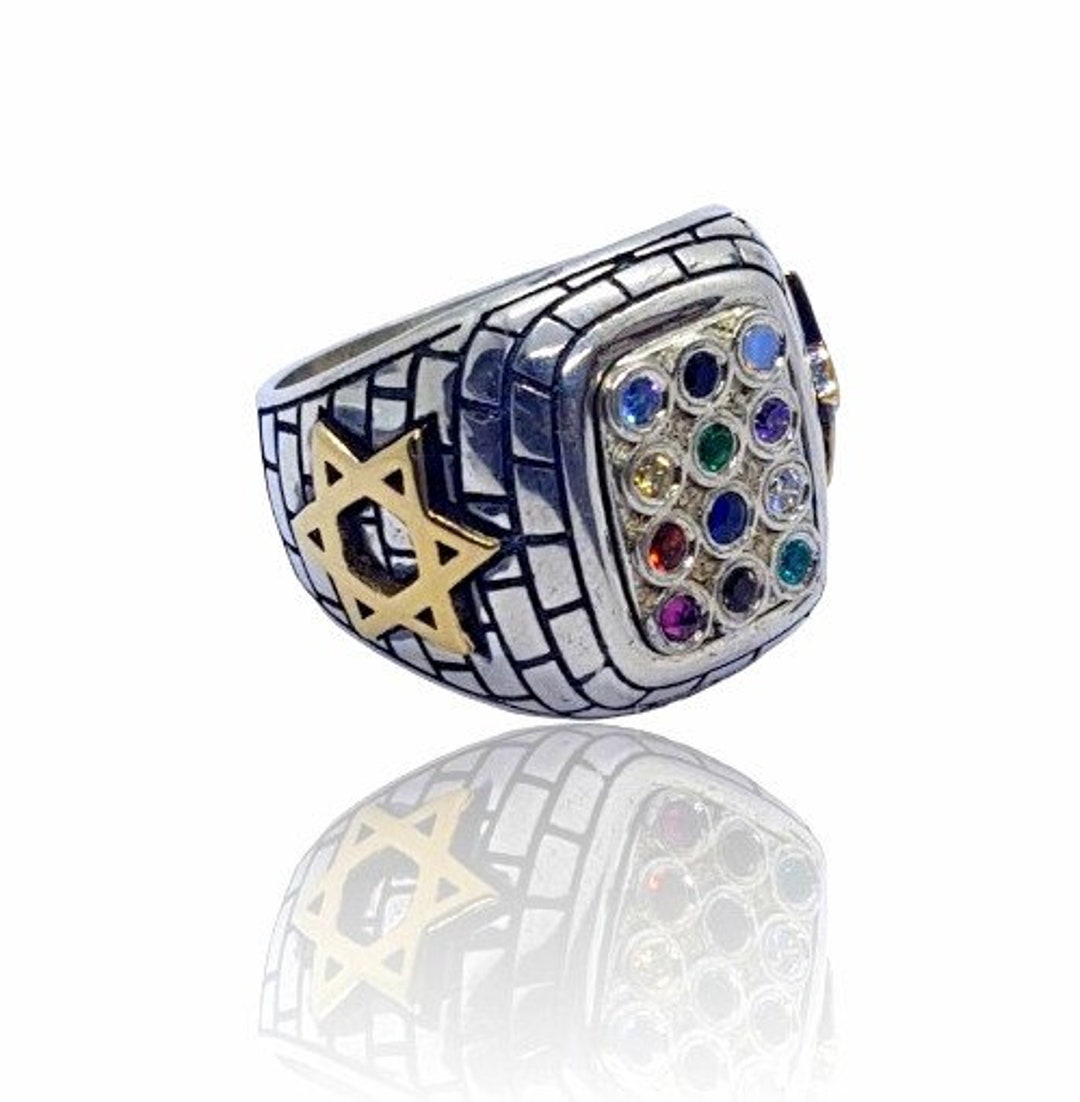 925 Silver Gold Star of David Ring ,men Ring,jerusalem Ring,gold Hoshen ...