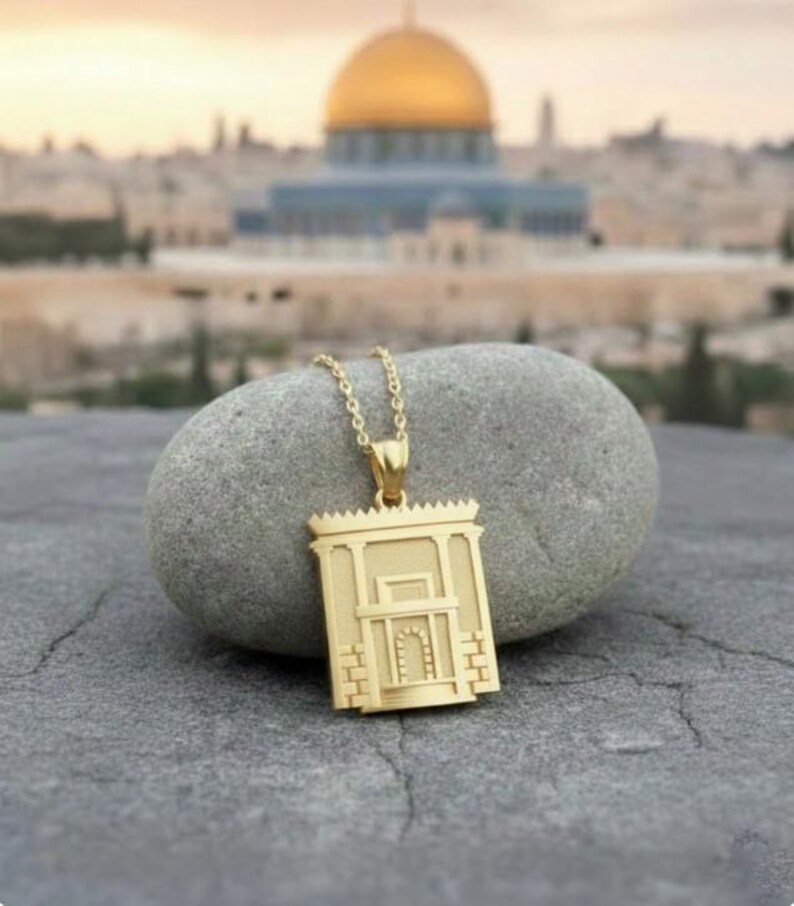 14K Gold Holy Temple Gate Pendant,jewish Jewelry, Gold Jerusalem ...
