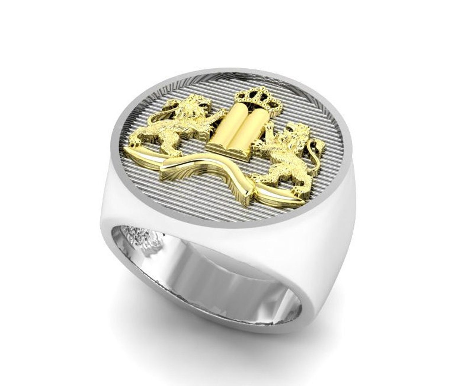 925 Silver 9k Gold Ten Commandments Ring lion Ring men - Etsy