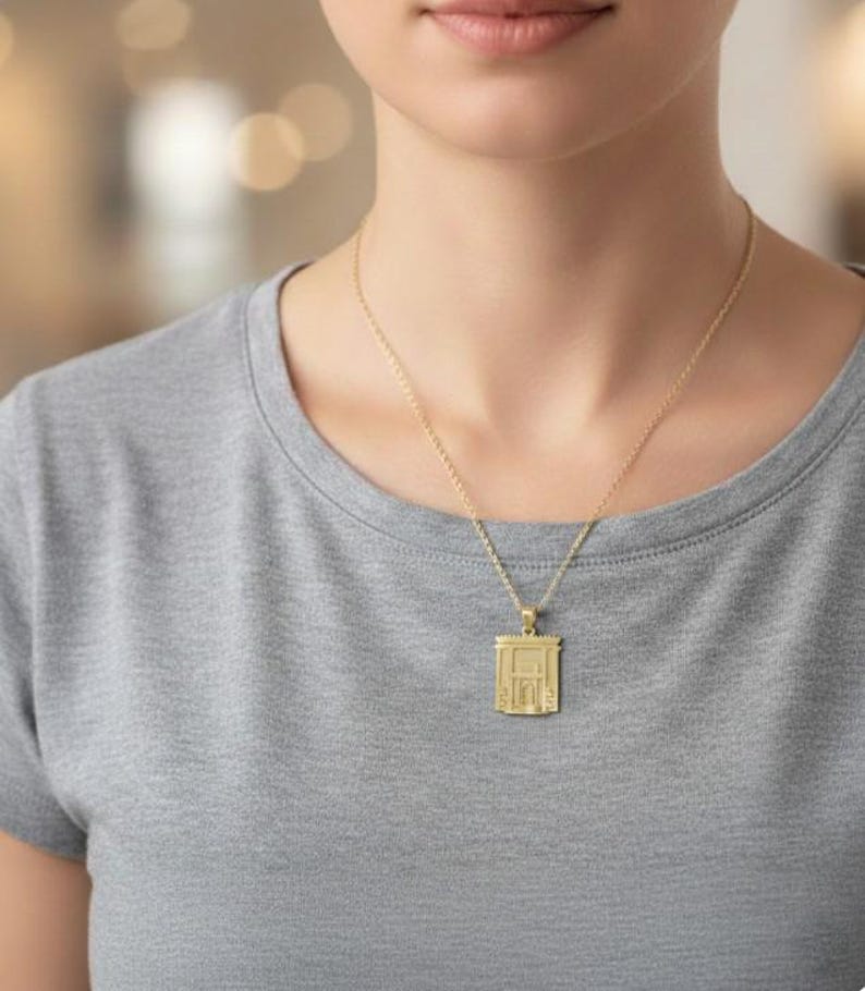 14K Gold Holy Temple Gate Pendant,jewish Jewelry, Gold Jerusalem ...