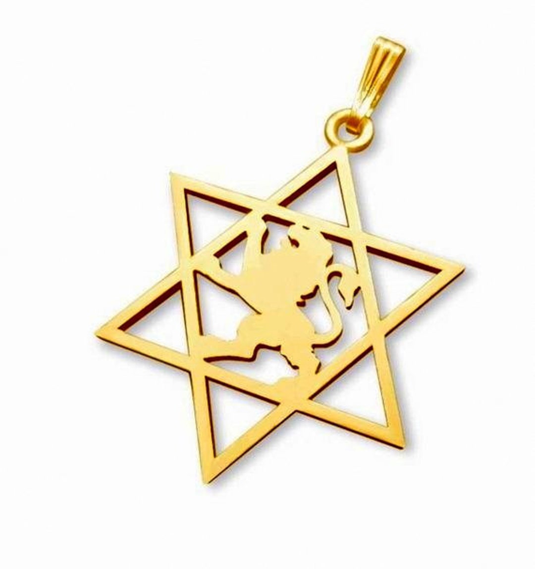 14k Gold Lion of Judah Star of David Pendant: Jerusalem Jewelry - Etsy