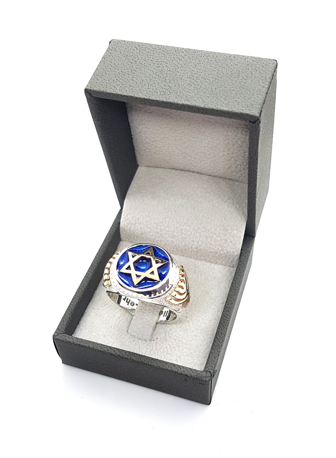 925 Silver 9K Gold Star of David Ring With Blue Enamel - Etsy