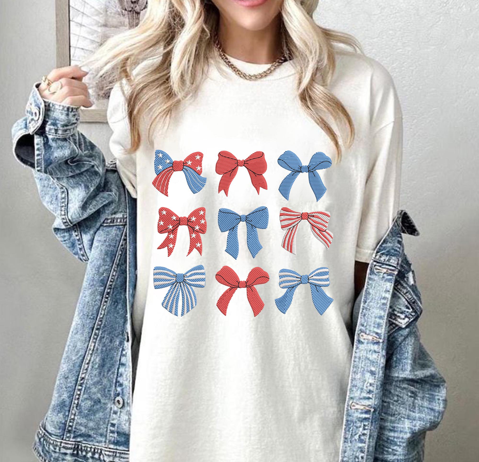 Coquette Bow 4th of July Embroidery Designs, Embroidery Patriotic Flag ...