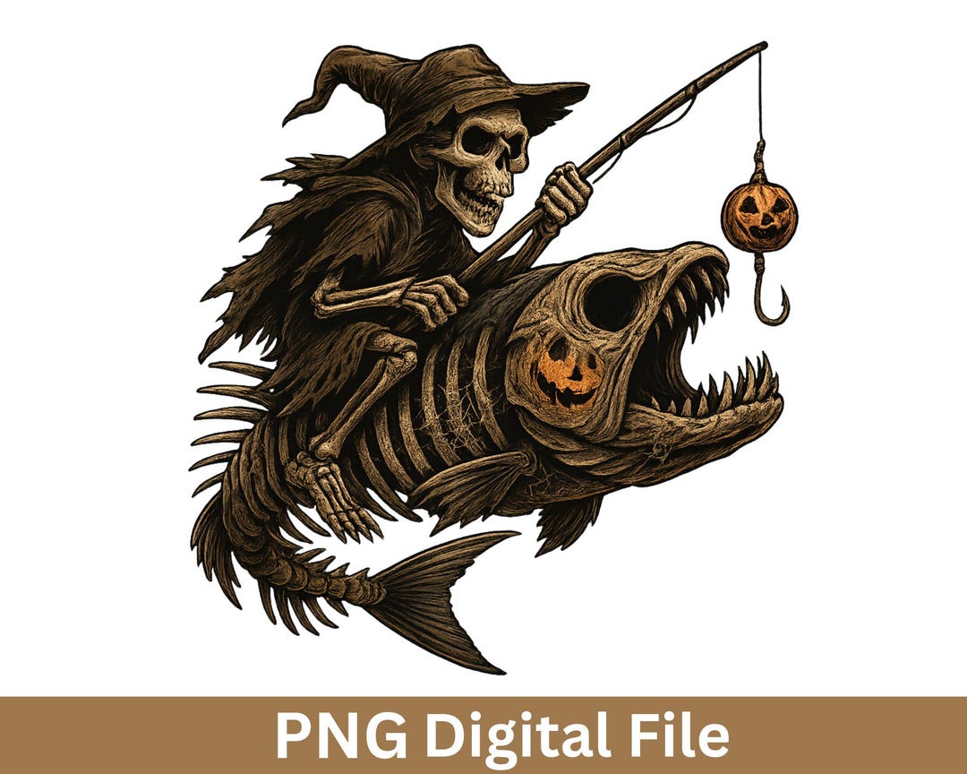 Halloween Skeleton Witch Fishing PNG, Spooky Horror Clipart (digital ...