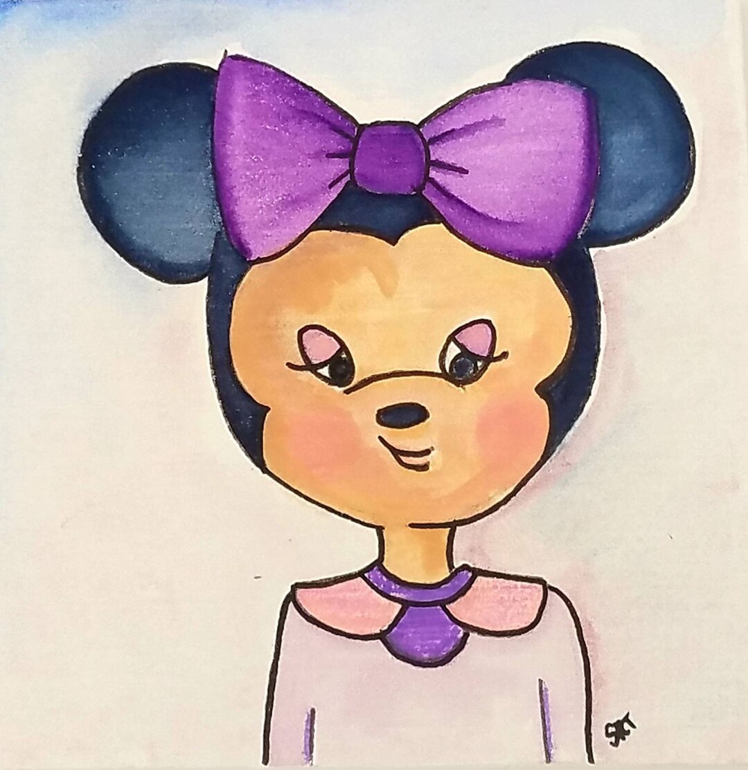 4 1/2 X4 1/2 Minnie Mouse Waving Mixed Media Painting on Wood Panel - Etsy