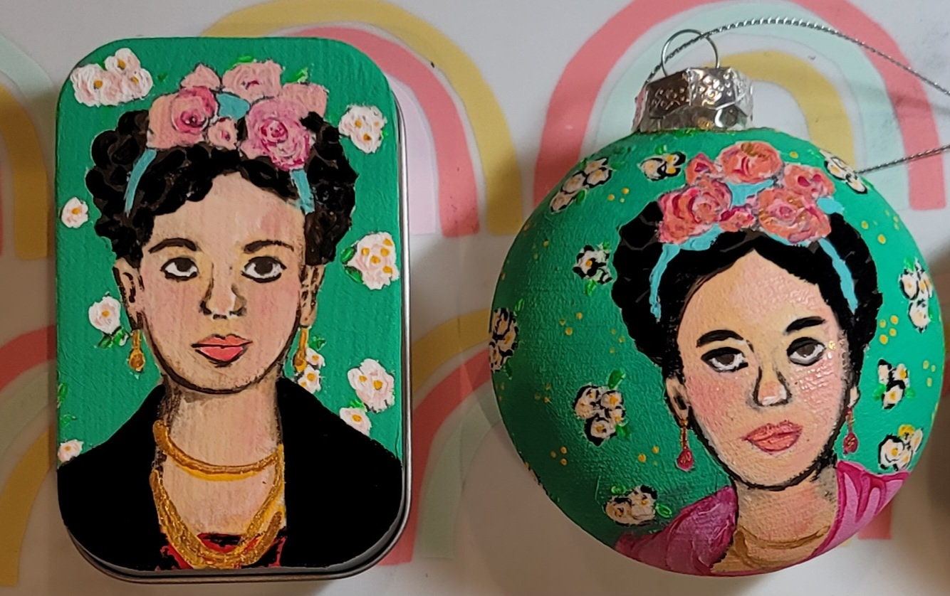 Frida Kahlo Inspired Painted Glass Christmas Bauble, Gift Exchange ...