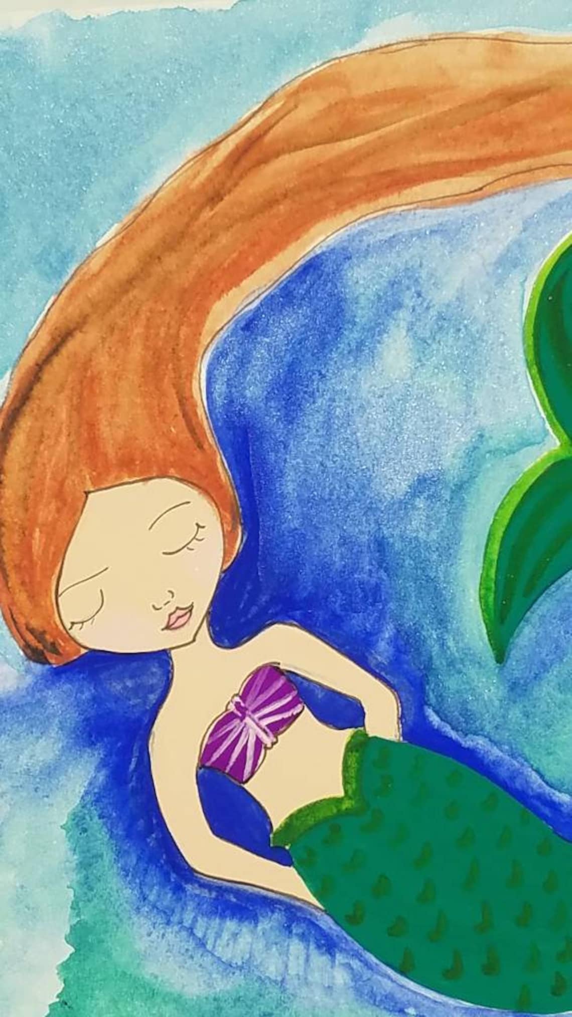 Ariel the Little Mermaid Sleeping 6x6 Original Mixed Media - Etsy